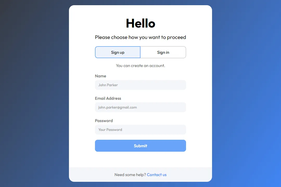 Blue Sign in & Sign Up | Free Webflow Component